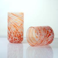 China Hand-blown Orange Swirl Confetti Glass Cup - Artisan Crafted Drinking Glass for Whiskey and Cocktails for sale