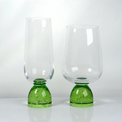 China Handcrafted Bubble Base Crystal Wine Glass Goblet with Lead Free Crystal Glass for Elegant Dining for sale