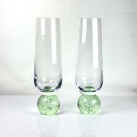 China Set of 2 Hand Blown Champagne Glasses, Green Bubble Sphere Base Modern Stemless Flutes for Sparkling Wine Prosecco Home Decor for sale