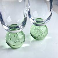China Set of 2 Hand Blown Champagne Glasses, Green Bubble Sphere Base Modern Stemless Flutes for Sparkling Wine Prosecco Home Decor for sale