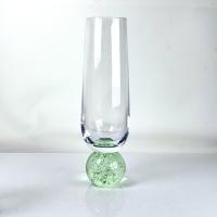 China Set of 2 Hand Blown Champagne Glasses, Green Bubble Sphere Base Modern Stemless Flutes for Sparkling Wine Prosecco Home Decor for sale