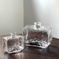 China Rectangular Clear Hammered Glass Vase - Modern Minimalist Decorative Flower Vase for Table Centerpiece for sale