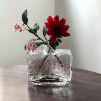 China Rectangular Clear Hammered Glass Vase - Modern Minimalist Decorative Flower Vase for Table Centerpiece for sale