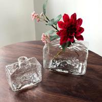China Rectangular Clear Hammered Glass Vase - Modern Minimalist Decorative Flower Vase for Table Centerpiece for sale