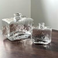 China Rectangular Clear Hammered Glass Vase - Modern Minimalist Decorative Flower Vase for Table Centerpiece for sale