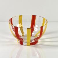 China Hand Blown Colored Cane Striped Glass Tumbler & Bowl Set, Murano Style Red Yellow Vertical Stripe Drinking Cups and Snack Bowl, Lead-Free Art Glass for Water, Juice, Table Decor for sale