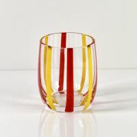 China Hand Blown Colored Cane Striped Glass Tumbler & Bowl Set, Murano Style Red Yellow Vertical Stripe Drinking Cups and Snack Bowl, Lead-Free Art Glass for Water, Juice, Table Decor for sale