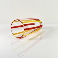 China Hand Blown Colored Cane Striped Glass Tumbler & Bowl Set, Murano Style Red Yellow Vertical Stripe Drinking Cups and Snack Bowl, Lead-Free Art Glass for Water, Juice, Table Decor for sale