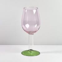 China Hand Blown Borosilicate Stemmed Wine & Cocktail Glass Set, Pink Bowl with Green Hollow Stem Base, Colored Spray Tinted Art Goblets for Bar, Wedding & Table Decor for sale