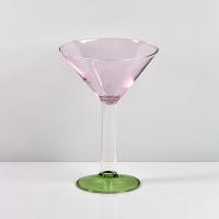 China Hand Blown Borosilicate Stemmed Wine & Cocktail Glass Set, Pink Bowl with Green Hollow Stem Base, Colored Spray Tinted Art Goblets for Bar, Wedding & Table Decor for sale