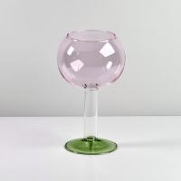 China Hand Blown Borosilicate Stemmed Wine & Cocktail Glass Set, Pink Bowl with Green Hollow Stem Base, Colored Spray Tinted Art Goblets for Bar, Wedding & Table Decor for sale