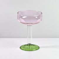 China Hand Blown Borosilicate Stemmed Wine & Cocktail Glass Set, Pink Bowl with Green Hollow Stem Base, Colored Spray Tinted Art Goblets for Bar, Wedding & Table Decor for sale