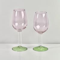 China Hand Blown Borosilicate Stemmed Wine & Cocktail Glass Set, Pink Bowl with Green Hollow Stem Base, Colored Spray Tinted Art Goblets for Bar, Wedding & Table Decor for sale