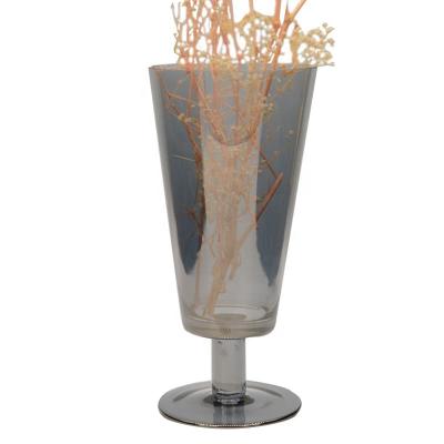 China Stemed Electroplated Grey Glass Candle Holder Centerpieces for sale