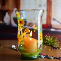 China Hand Painted Sunflower Pattern Glass Candle Holders For Home for sale