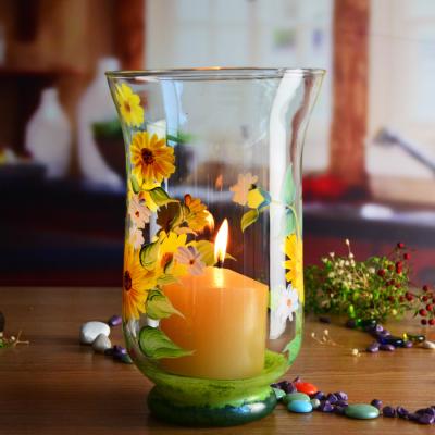 China Hand Painted Sunflower Pattern Glass Candle Holders For Home for sale