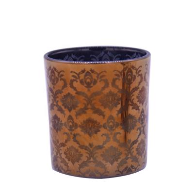 China Copper Glass Candle Holders With Laser Engrave Pattern for sale