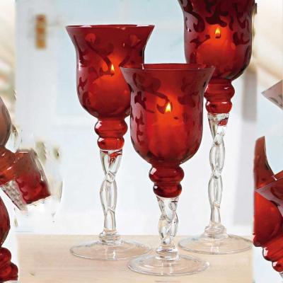 China Tulip Shape Long Stem Candle Holders With Engrave Pattern for sale