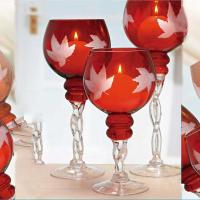 China Hand Cutted Design Red Glass Candle Holders With Color Long Stem for sale