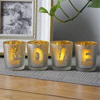 China Electroplated Matte Glass Candle Holders With Morden Pattern for sale