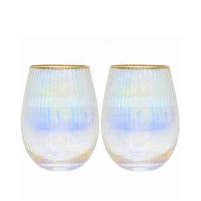 China Ion Plated Rainbowl 16 Oz Stemless Wine Glass , Antique Crystal Wine Glasses for sale