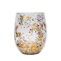 China 13oz Customized Borosilicate Double Wall Tumbler Drinking Glasses With Colorful Glitter Inside for sale