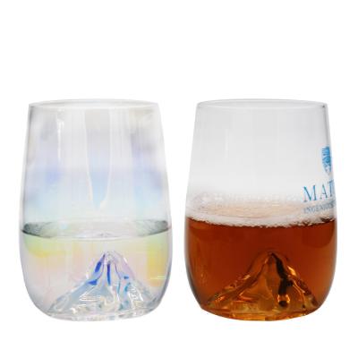 China Ice Mountain Bottom Crystal Wine Glass With Ion Plated Irridescent for sale