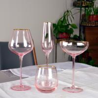 China Gold Rim Pink Crystal Wine Glass For Holiday Party for sale