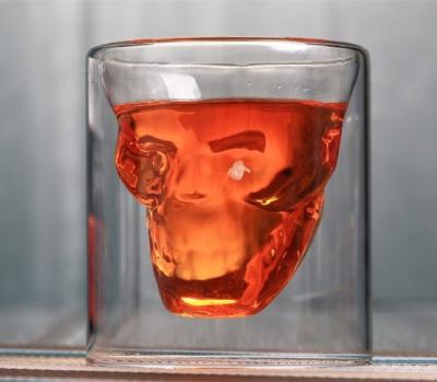 China Skull Shaped Double Wall 2.5oz Old Fashioned Whiskey Tumbler for sale