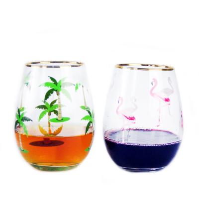 China Hand Painted Gold Rim Wine Glass Tumbler With Color Decal for sale