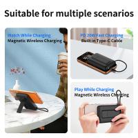 China Stylish 10000mAh Magnetic Wireless Power Bank, 15W Wireless Charging(5W/7.5W/10W/15W), Built-in TypeC Cable with Max 22.5W Output, Foldable Kickstand Portable Charger for sale
