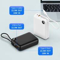 China 20000mAh Compact Fast Charging Power Bank with Built‑in Type‑C Cable, PD 20W Max 22.5W Output, LED Power Display, CE RoHS FCC Certified Portable Charger for sale