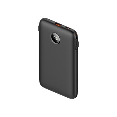 China 10000mAh Slim Portable Power Bank, Powerbank with 2 Built‑in Type‑C Cables PD 20W Fast Charging, USB‑A & USB‑C Port, Digital LCD Display Portable External Battery Pack for sale