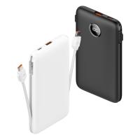 China 10000mAh Slim Portable Power Bank, Powerbank with 2 Built‑in Type‑C Cables PD 20W Fast Charging, USB‑A & USB‑C Port, Digital LCD Display Portable External Battery Pack for sale