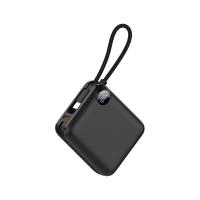 China 10000mAh Compact Portable Power Bank Fast Charge With Two Built‑in Bidirectional Type‑C Cables, Extra Type‑C Port LED Digital Display Fashion Mini External Battery Pack for sale