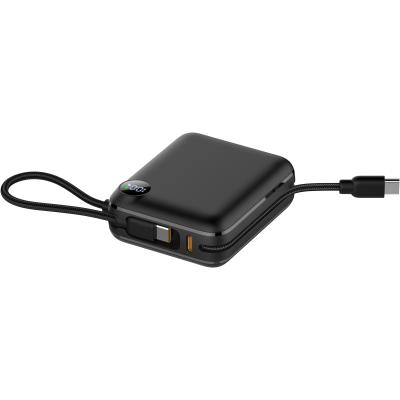 China 10000mAh Compact Portable Power Bank Fast Charge With Two Built‑in Bidirectional Type‑C Cables, Extra Type‑C Port LED Digital Display Fashion Mini External Battery Pack for sale