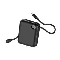 China 10000mAh Compact Portable Power Bank Fast Charge With Two Built‑in Bidirectional Type‑C Cables, Extra Type‑C Port LED Digital Display Fashion Mini External Battery Pack for sale