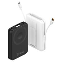 China 10000mAh Magnetic Wireless Power Bank, 3‑in‑1 Portable Charger with Built‑in Lightning & Type‑C Fast Charging Cables, Foldable Stand, LCD Digital Display, Compact External Battery Pack for Phones for sale
