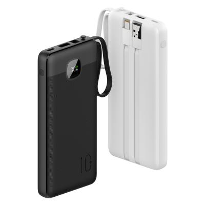 China 10000mAh Fast Charging Power Bank With 3 Built‑in Cables(Type‑C, Lightning, USB), Type‑C Input & Output Port, USB‑A Output Port, LCD Digital Battery Display Portable External Battery Pack for sale