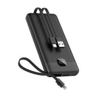 China 10000mAh Fast Charging Power Bank With 3 Built‑in Cables(Type‑C, Lightning, USB), Type‑C Input & Output Port, USB‑A Output Port, LCD Digital Battery Display Portable External Battery Pack for sale