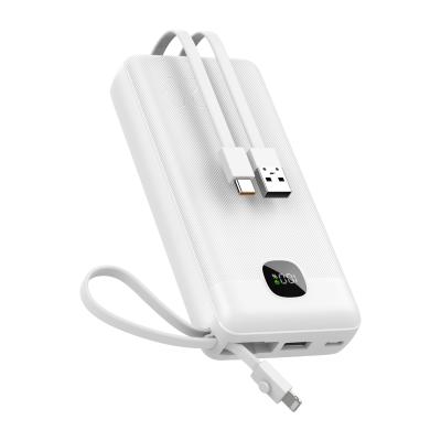China 20000mAh High Capacity Fast Charging Power Bank, 3 Built-in Cables (Type-C, Lightning, USB), Dual Ports Type-C Input/Output & USB-A Output, LCD Digital Battery Display, CE FCC RoHS UKCA Certified Port for sale
