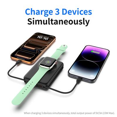 China 3-in-1 Magnetic Wireless Power Bank 10000mAh | Built-in Type-C & Lightning Cables, Apple Watch Charger & LCD Display for sale