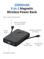 China 3-in-1 Magnetic Wireless Power Bank 10000mAh | Built-in Type-C & Lightning Cables, Apple Watch Charger & LCD Display for sale