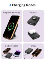 China 3-in-1 Magnetic Wireless Power Bank 10000mAh | Built-in Type-C & Lightning Cables, Apple Watch Charger & LCD Display for sale