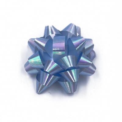 China Christmas Decoration 4cm Star Ribbon Bow Iridescent Blue Gift Bows for sale