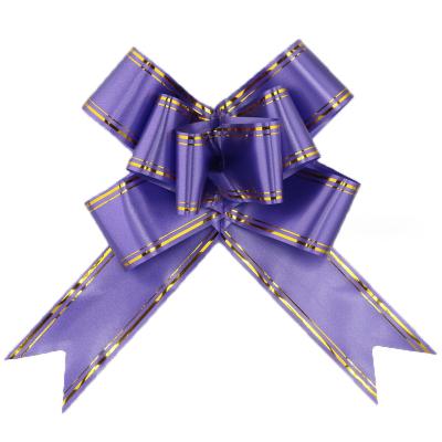 China 32mm Gold Lines Purple Pull Bows Floral Style For Bottle Decoration for sale
