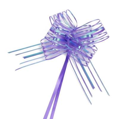 China 6 Inch Purple Ribbon Pull Bows Iridescent Lines Organza Ribbon for sale