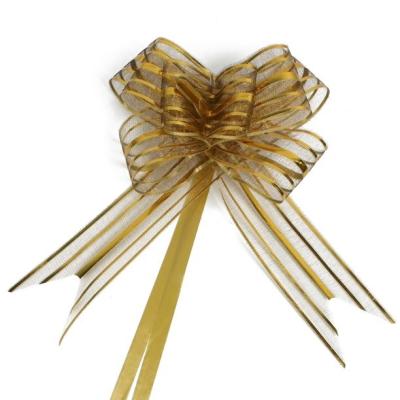 China 6inches Metallic Organza Gold Pull Bows Party home Decoration for sale