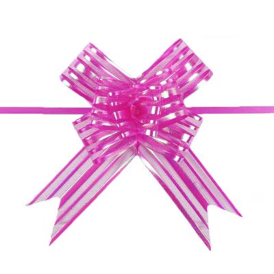 China 32*460mm Pink Ribbon Pull Bows Ridescent Lines Organza Ribbon for sale