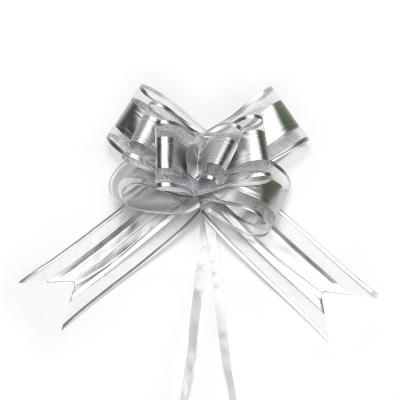 China 6in Silver Florist Pull Bows Matte Metallic Lines Organza Ribbon for sale